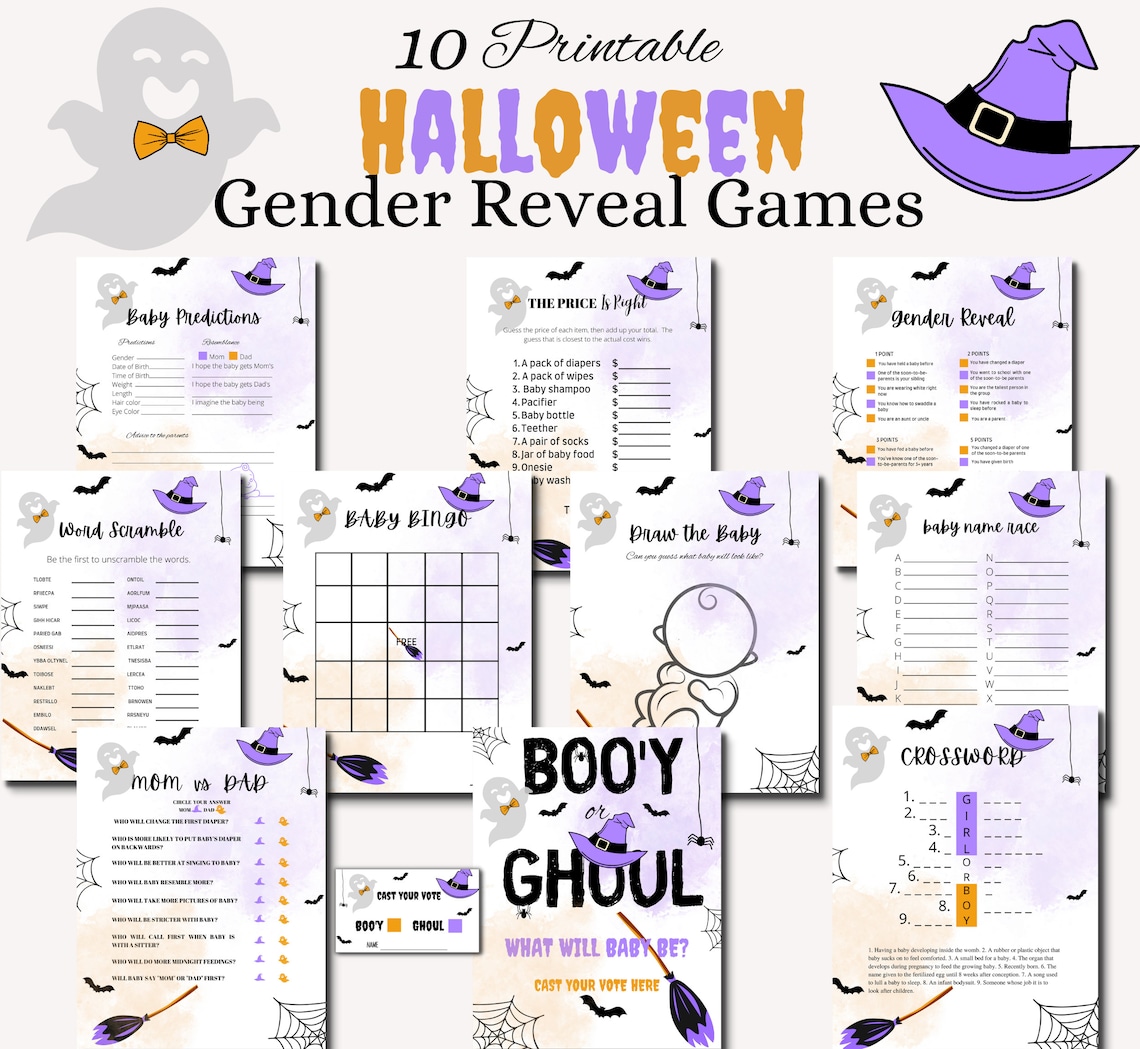 Halloween Themed Printable Gender Reveal Game Bundle is a - Etsy
