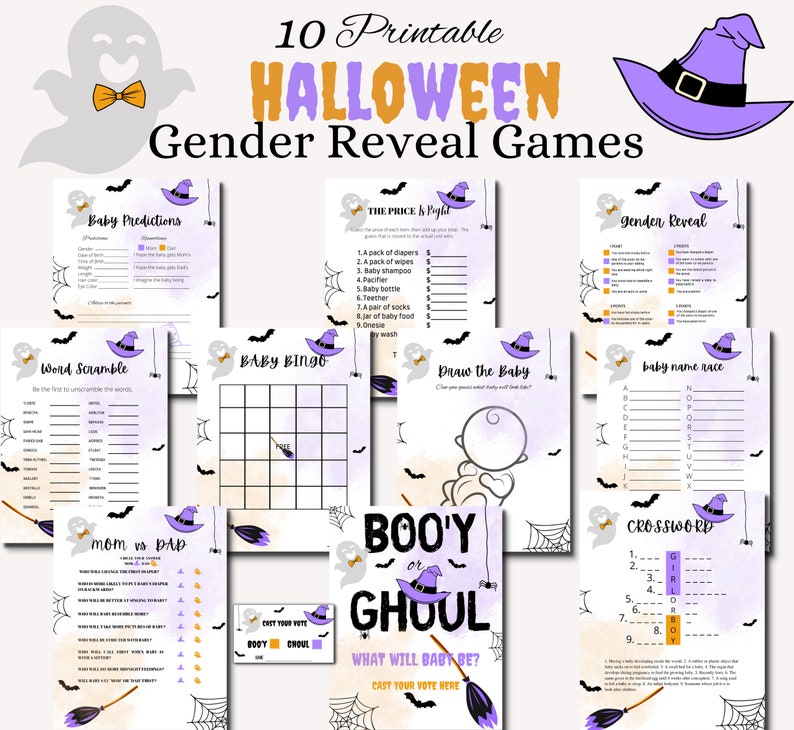 Halloween Themed Printable Gender Reveal Game Bundle is a - Etsy