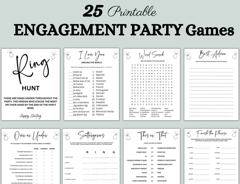 Printable Engagement Party Game Bundle, Engagement Party Activities ...
