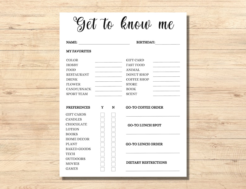 Get to Know Me Survey, Get to Know Me Questionnaire, Coworkers ...