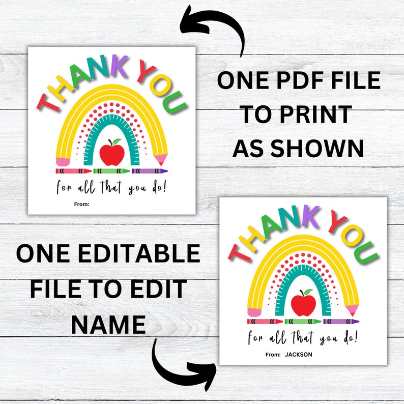 Editable Thank You Teacher Gift Tag, Teacher Appreciation Week, End of ...