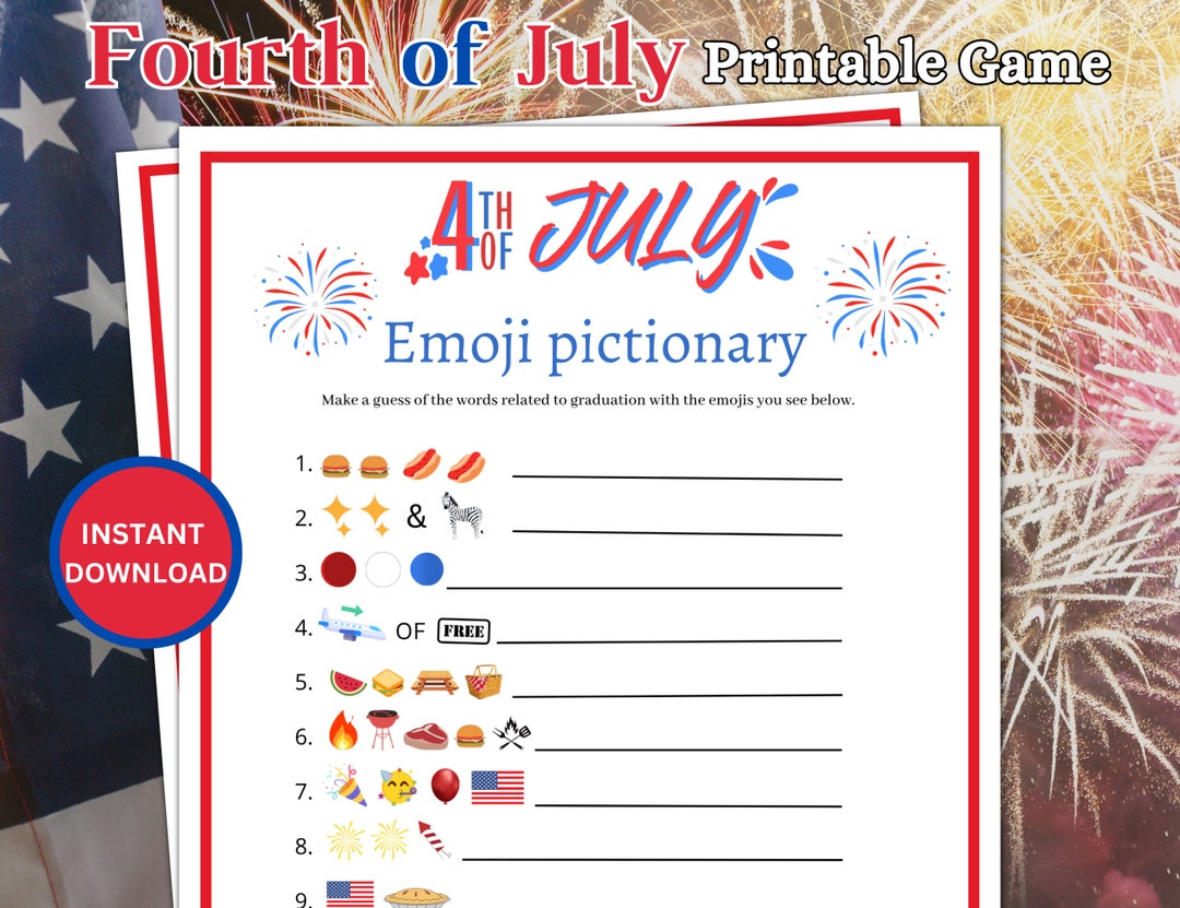 Fourth of July Emoji Pictionary Game, Printable Family Games, Patriotic ...