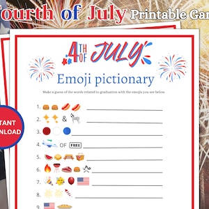 Fourth of July Emoji Pictionary Game, Printable Family Games, Patriotic ...