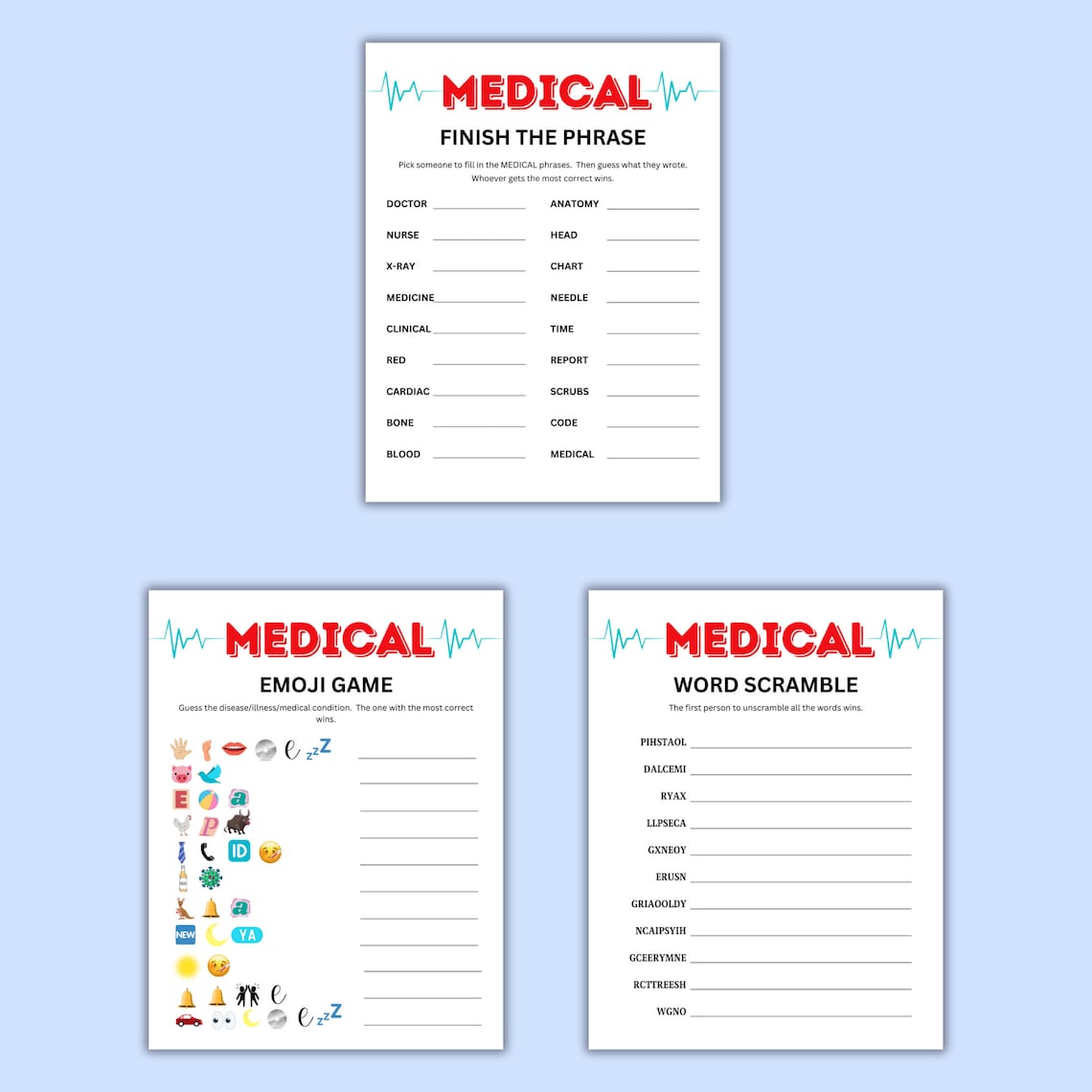 Medical Game Bundle, Printable Nursing Games, Doctor Games, Radiology ...