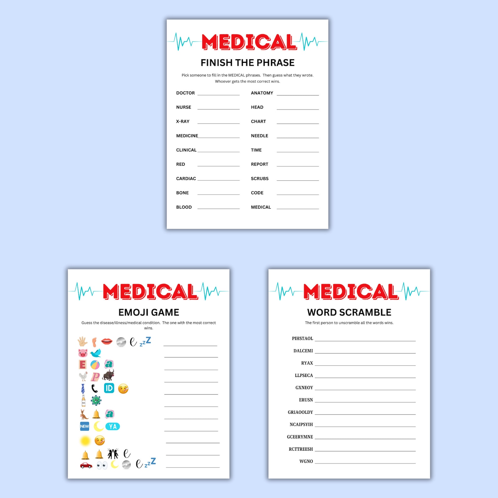 Medical Game Bundle, Printable Nursing Games, Doctor Games, Radiology ...
