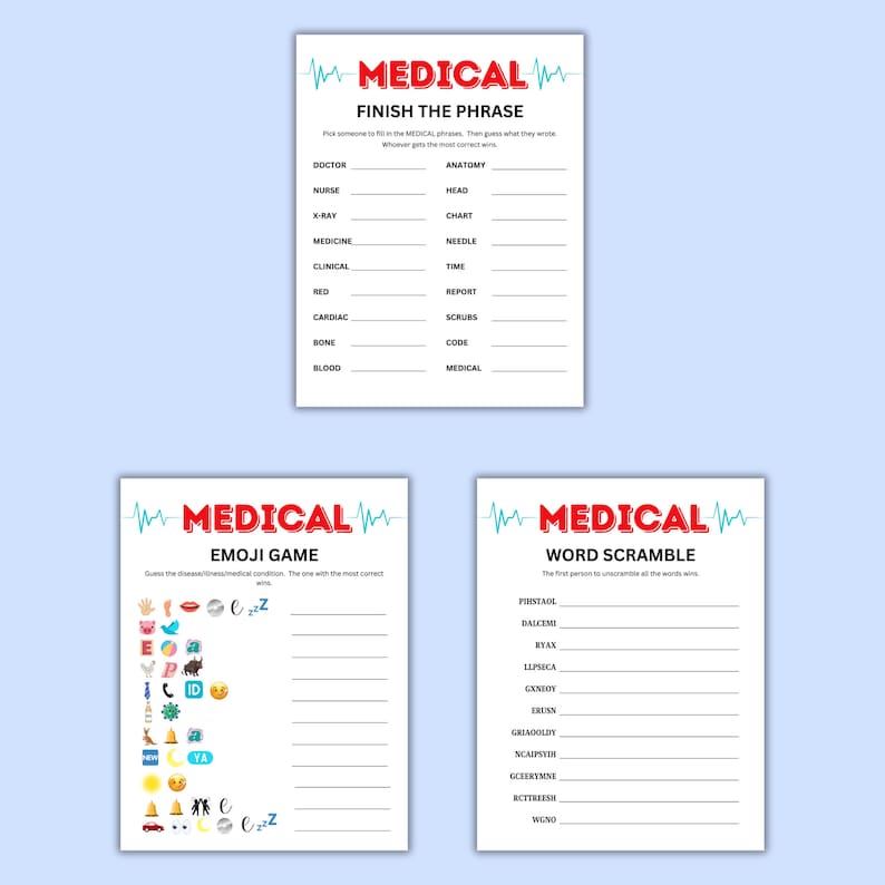 Medical Game Bundle, Printable Nursing Games, Doctor Games, Radiology ...