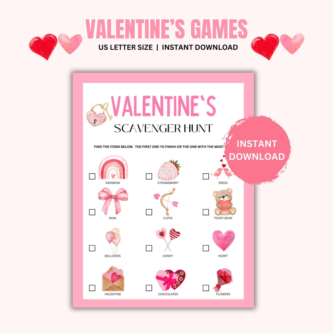Scavenger Hunt Valentine's Day Game, Valentines Party Game and Activity ...