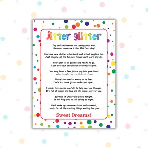 Back to School Jitter Glitter Printable, Back to School Student Gift ...