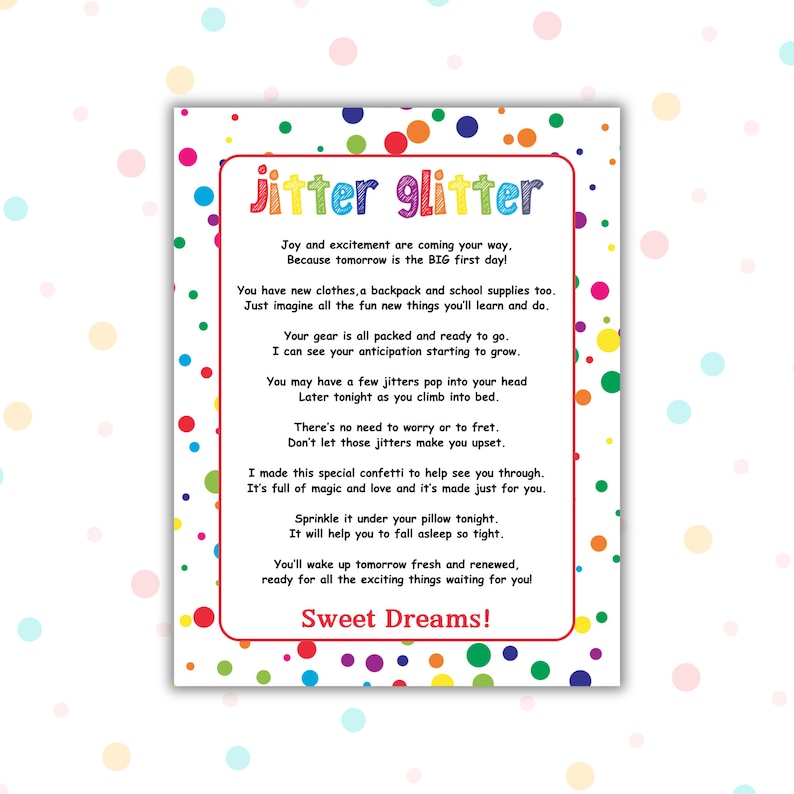 Back to School Jitter Glitter Printable, Back to School Student Gift ...
