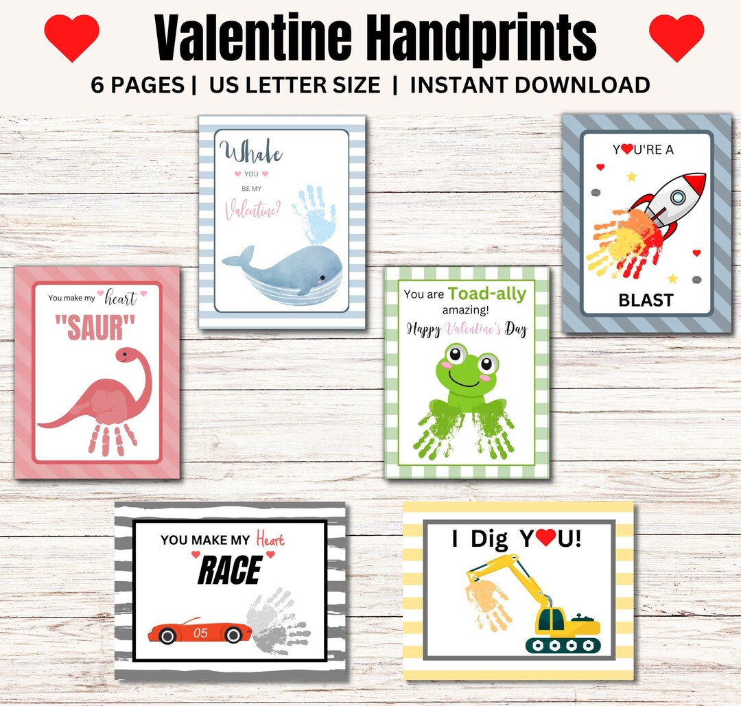 Valentine Handprint Craft Printable Bundle, Valentine Preschool Craft ...