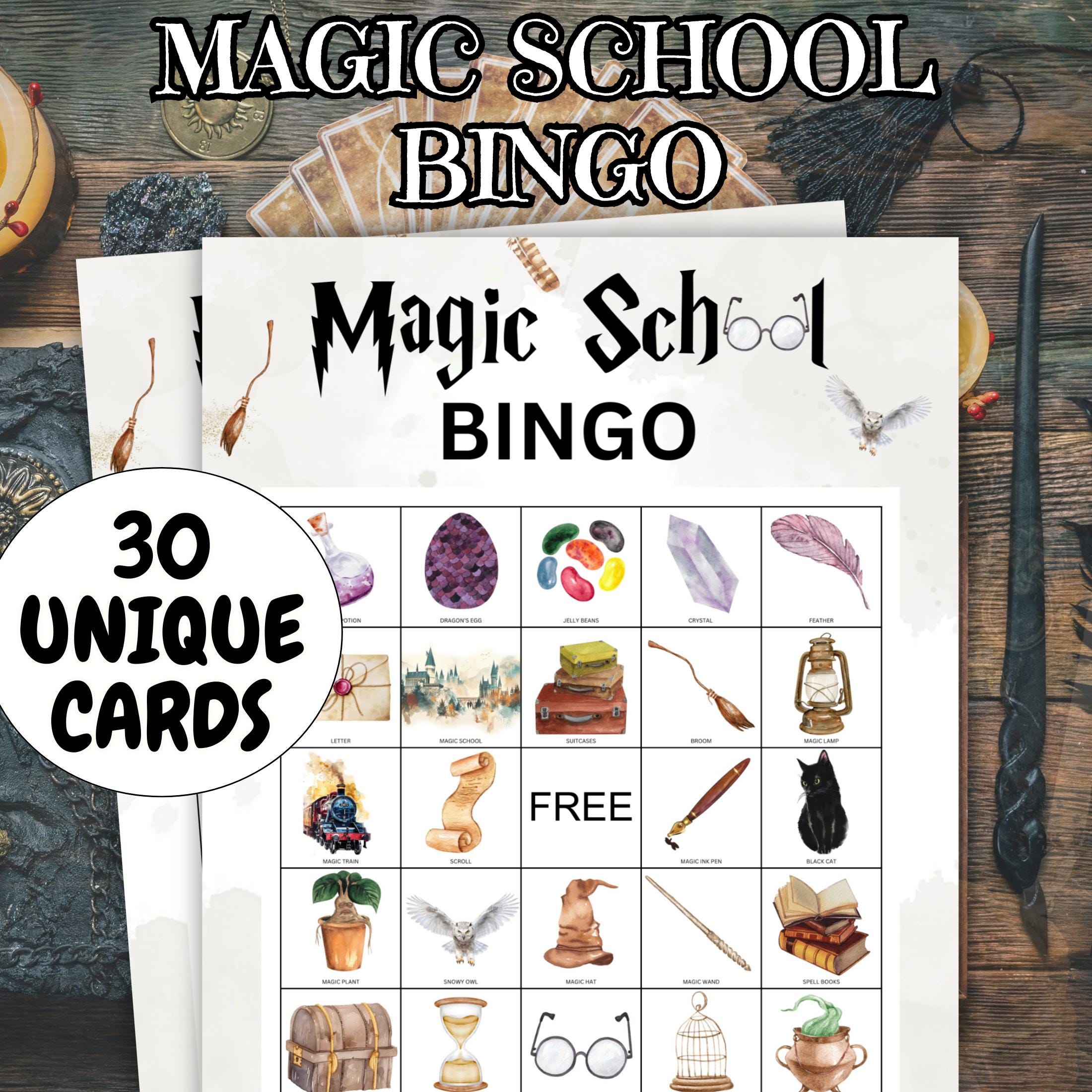 30 Magic School Bingo Cards, Wizard Party Games, Kids Magic Birthday ...