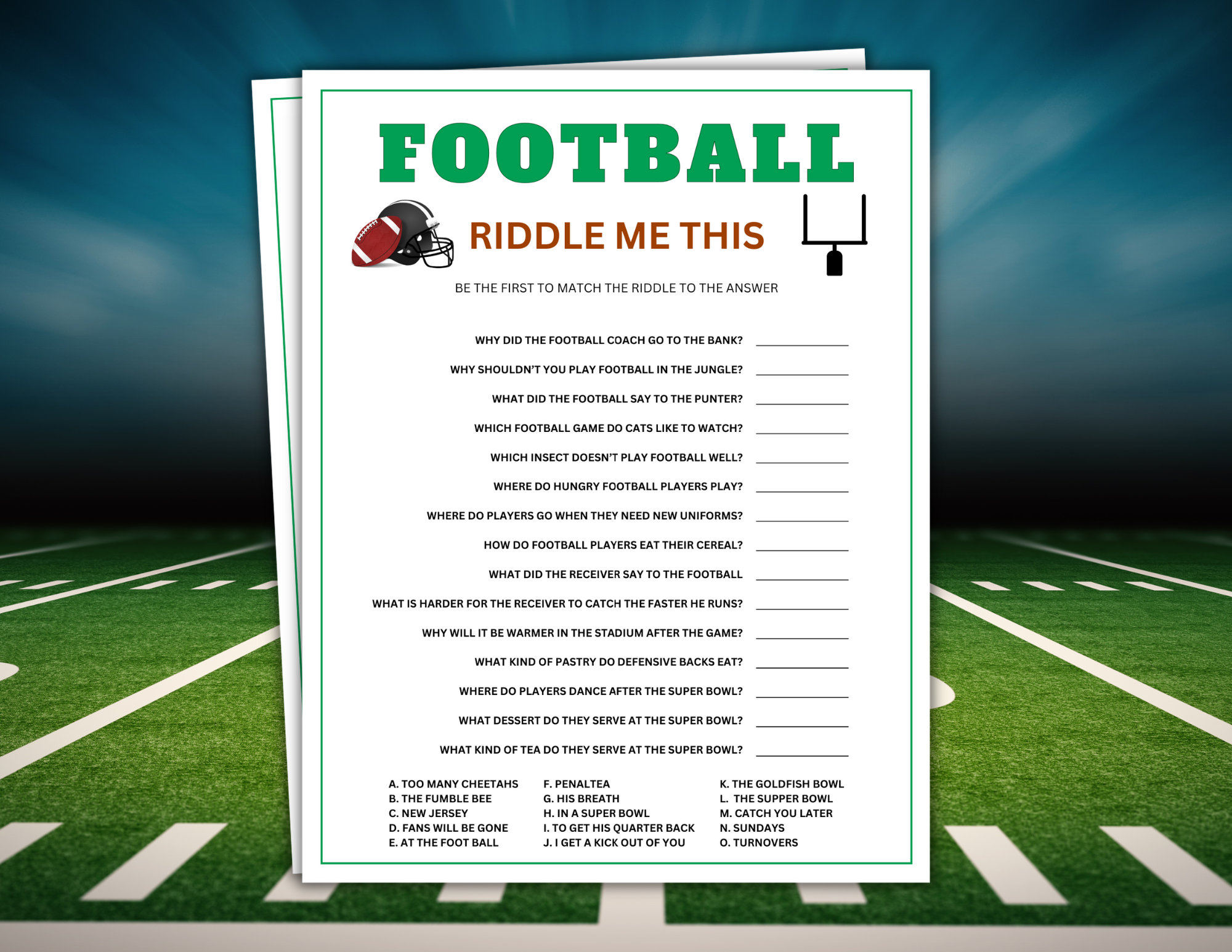 Football Game, Riddle Me This, Football Party Game, Football Birthday ...
