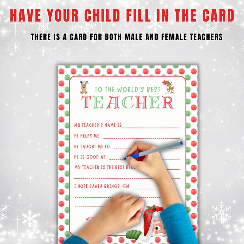 Printable Teacher Christmas Card Gift, Teacher Gift Card, Thank You ...