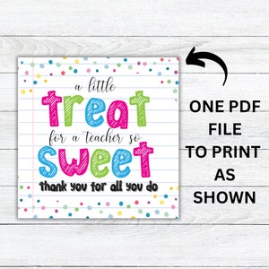 Teacher Sweet Treat Gift Tag, Teacher Appreciation, Baked Snack Teacher ...
