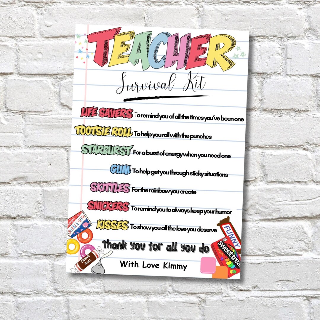 Teacher Survival Kit Back to School Gift Tag, Editable Tag for Teachers ...
