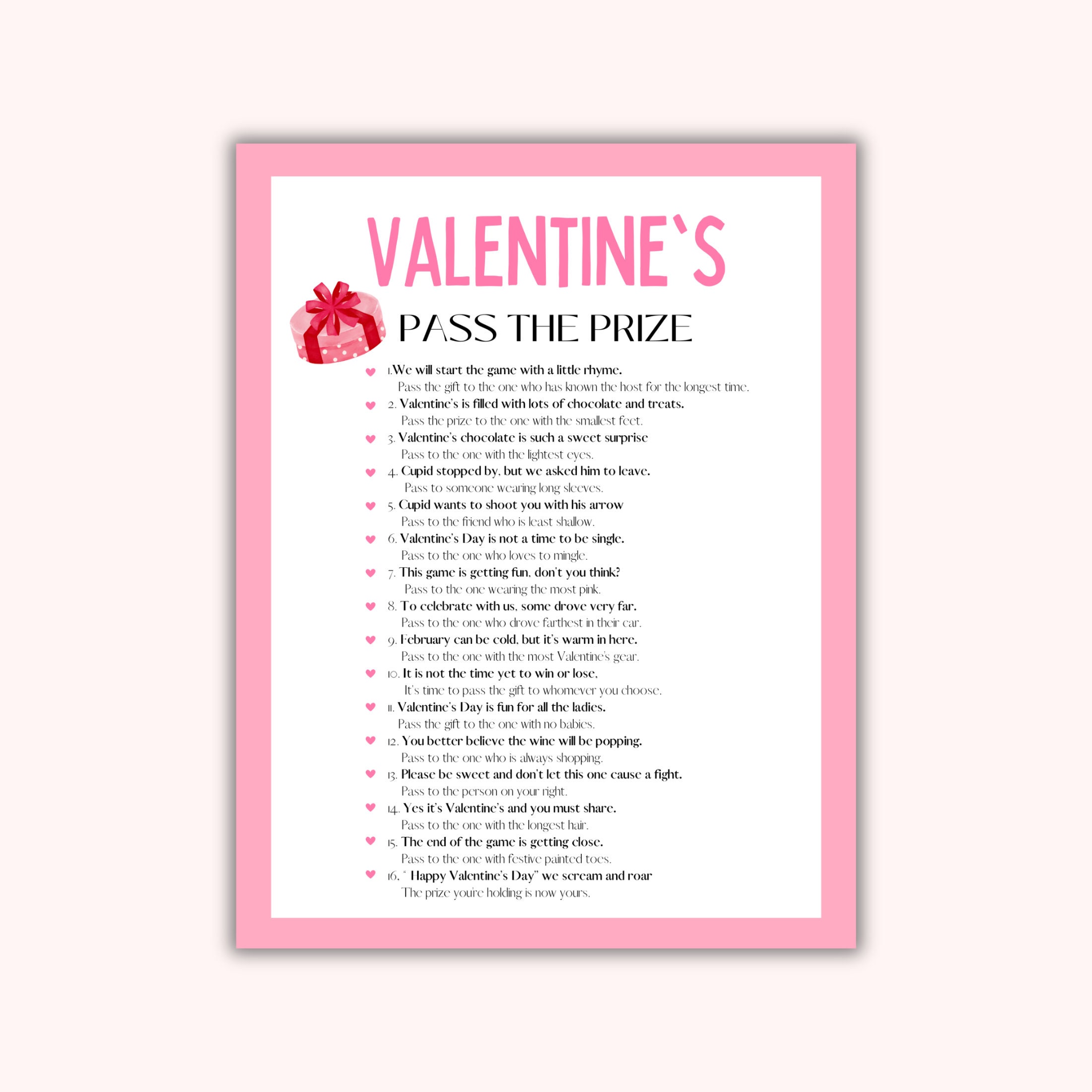 Pass the Prize Valentine's Day Game, Valentines Party Game and Activity ...