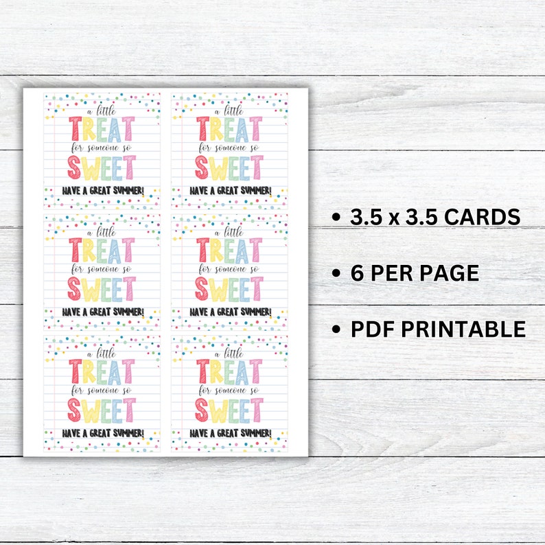 Sweet Treat Summer Gift Tag, End of School Year Teacher Gift, Last Day ...