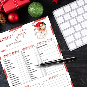 Secret Santa Questionnaire, Printable Christmas Gift Exchange Form for ...