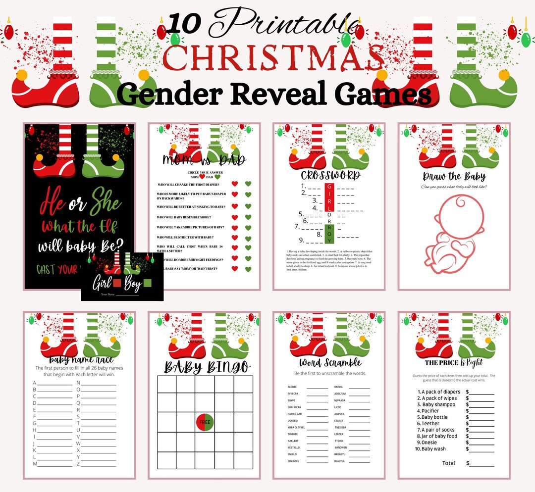 Baby Gender Reveal Printable Games in Elf Shoe Theme Are Perfect for ...