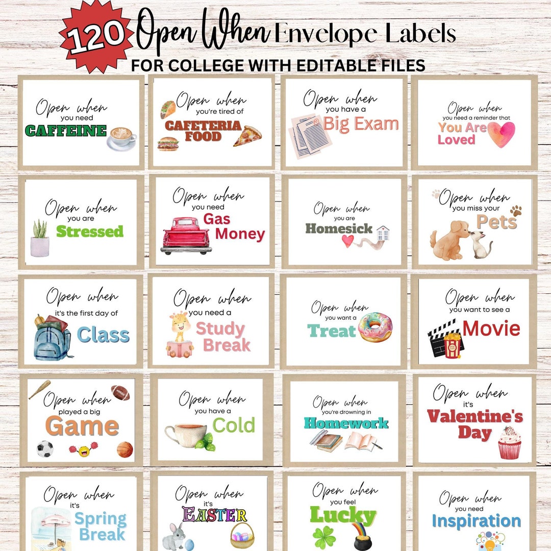 Open When Envelope Label for College Students, Editable University ...