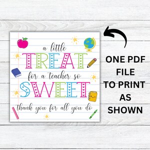 Teacher Sweet Treat Gift Tag, Teacher Appreciation, Baked Snack Teacher ...