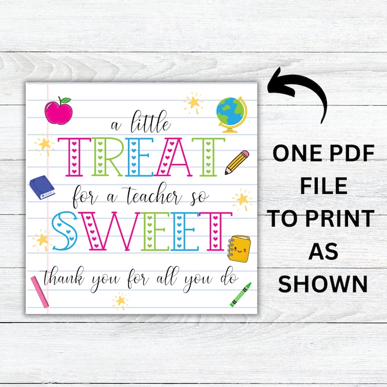 Teacher Sweet Treat Gift Tag, Teacher Appreciation, Baked Snack Teacher ...