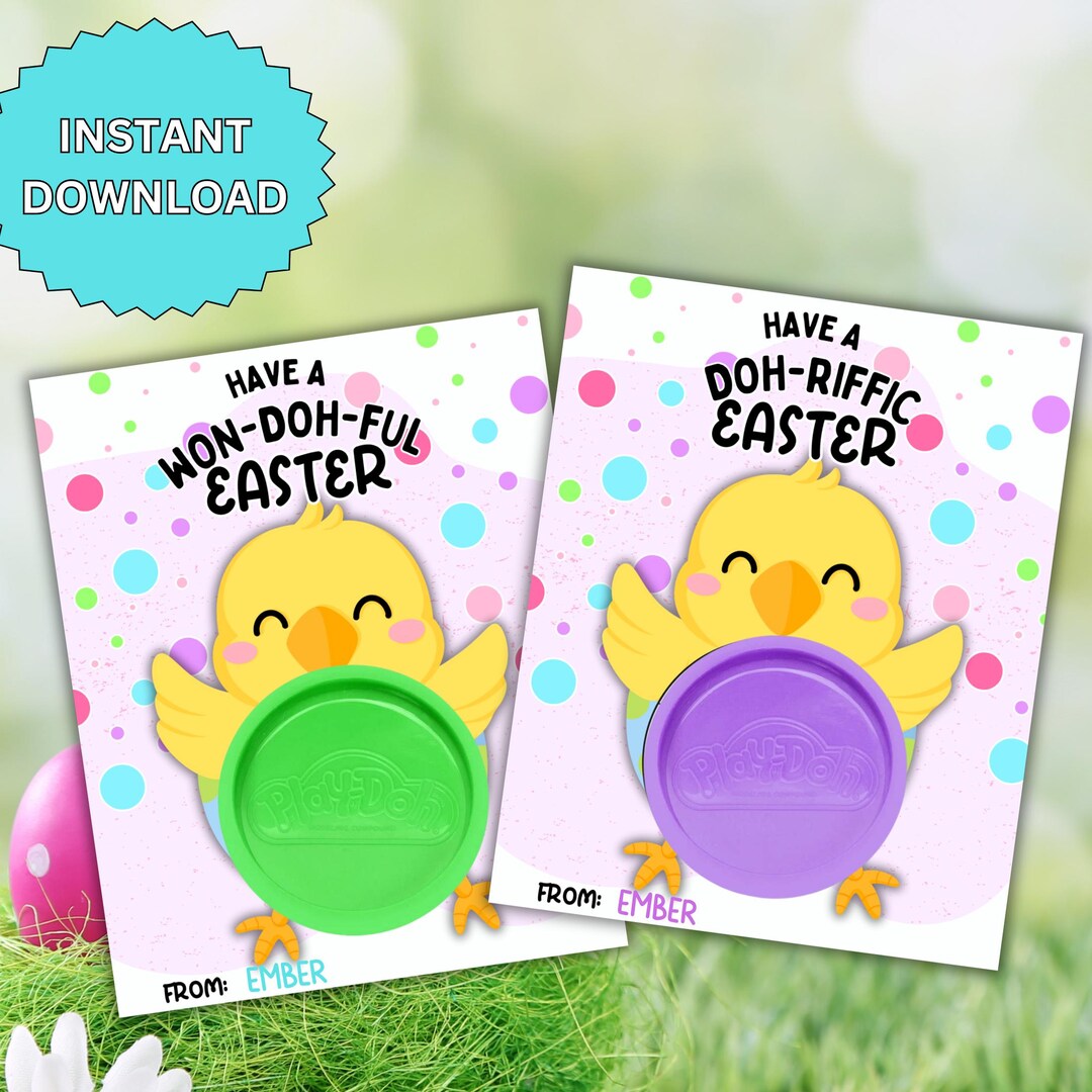 Easter Playdough Gift Card, Kid Printable Easter Play Dough Party Favor ...