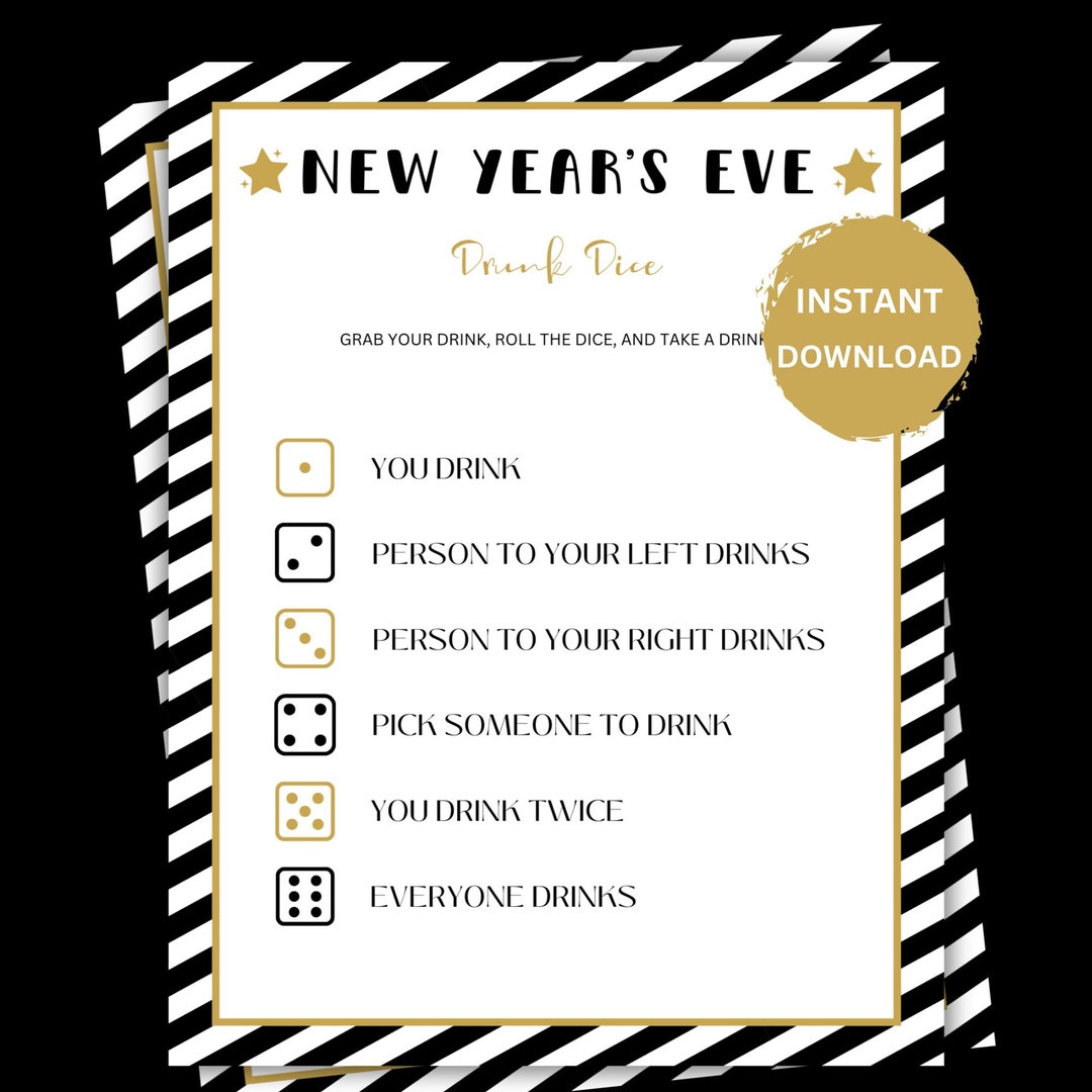 New Years Drunk Dice Game, New Years Eve Party Game, New Years Eve Game ...