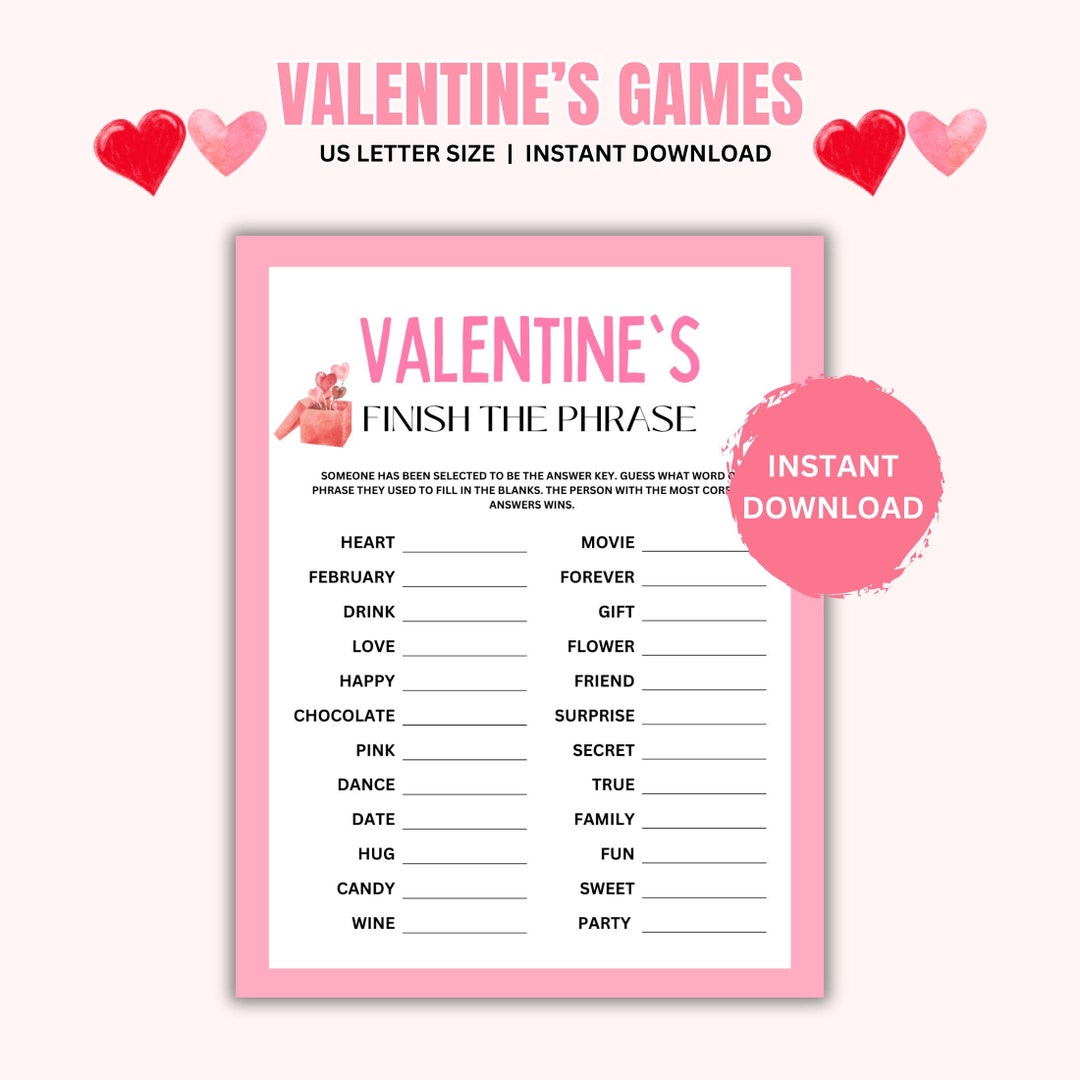 Finish the Phrase Valentines Party Game, Valentine Party Game and ...