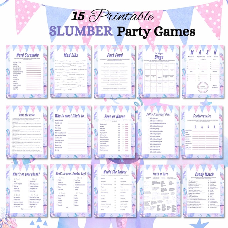 Printable Slumber Party Game Bundle, Party Activities Her, PURPLE Sleep ...