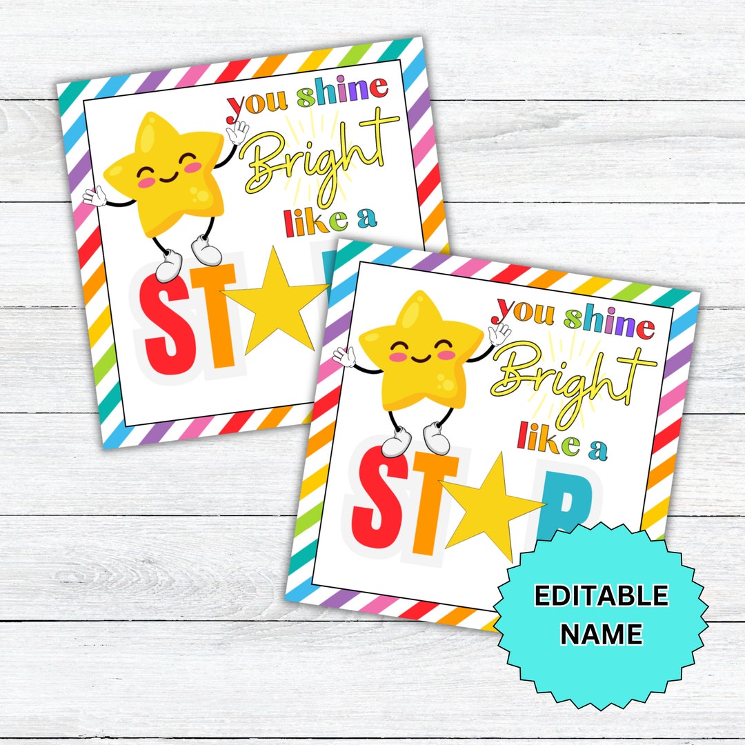 Editable You Shine Bright Like a Star Gift Tag, Teacher Appreciation ...