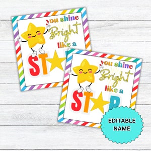 Editable You Shine Bright Like a Star Gift Tag, Teacher Appreciation ...