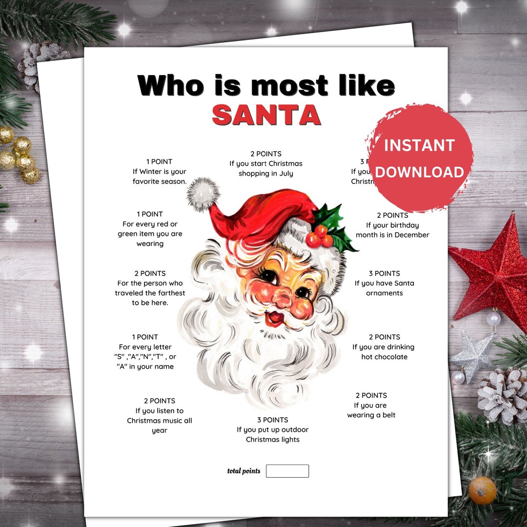 Christmas Who is Most Like Santa Game, Christmas Printable, Family ...