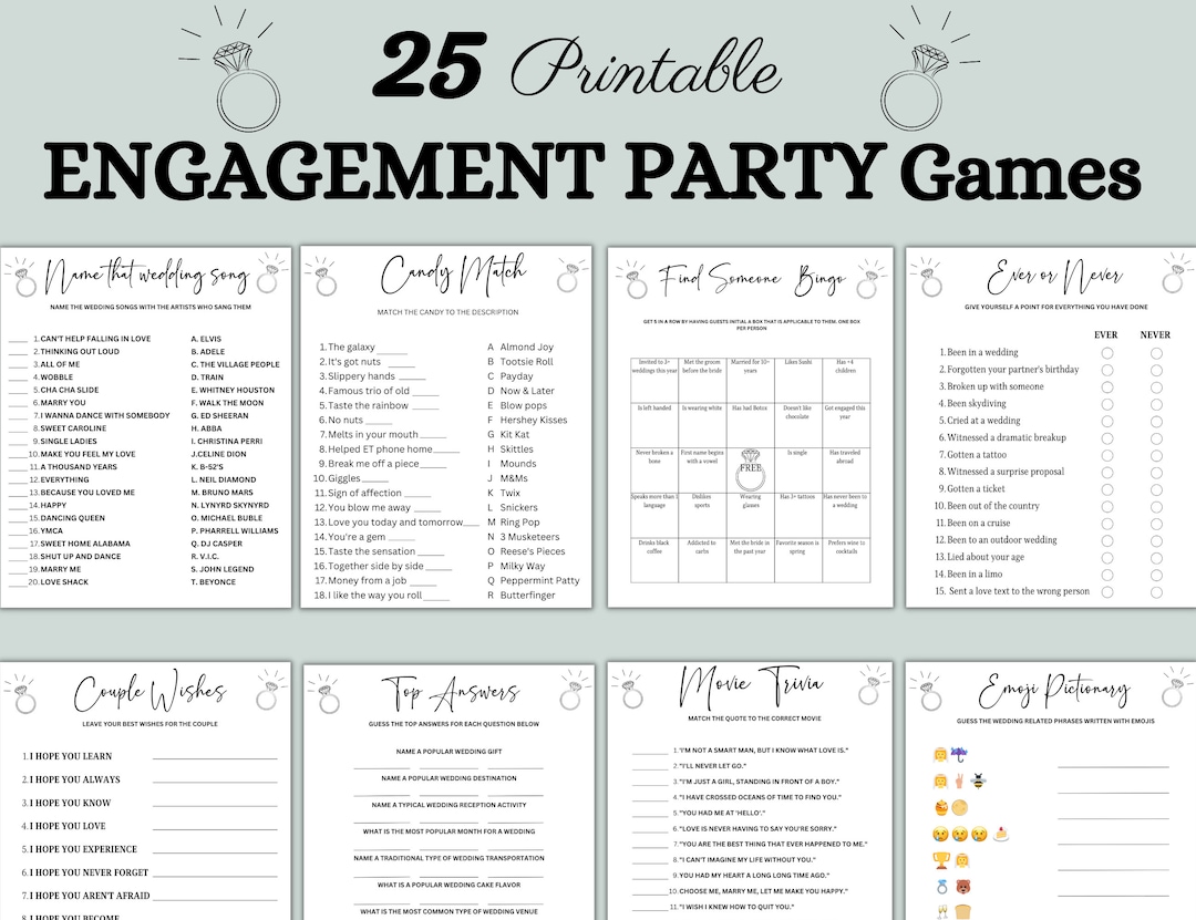 Printable Engagement Party Game Bundle, Engagement Party Activities ...