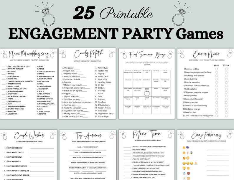 Printable Engagement Party Game Bundle, Engagement Party Activities ...