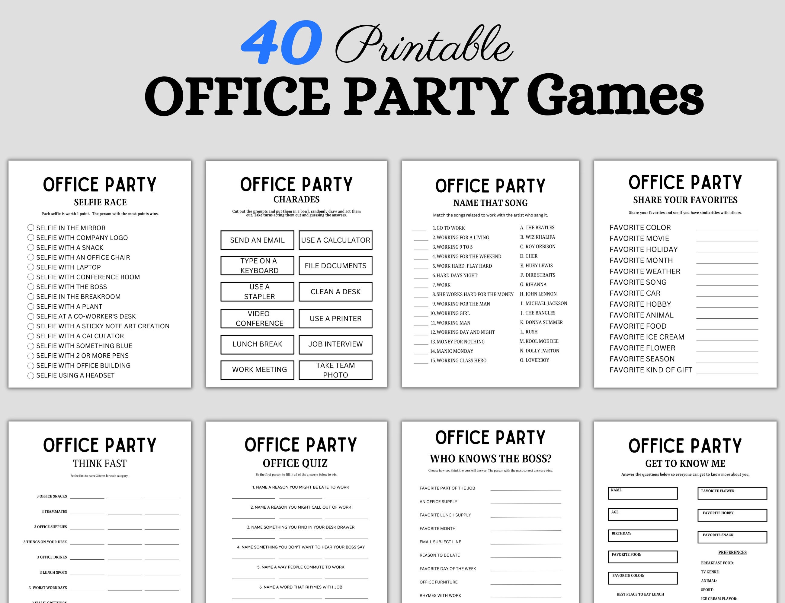 Office Party Game Bundle Printable Work Party Games Staff Game Idea Office Party Game Bundle Printable Work Party Games Staff Game Idea