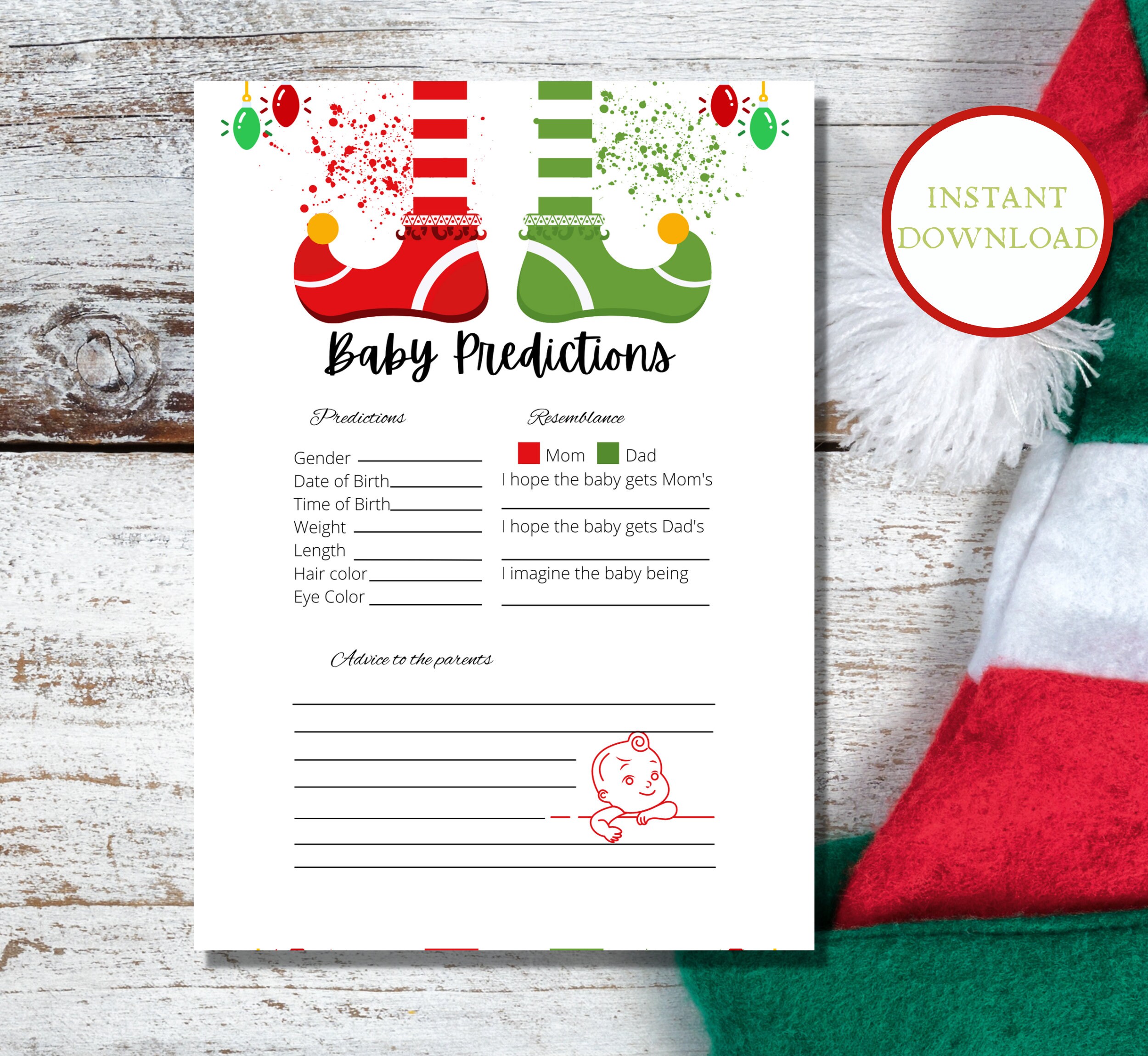 Baby Gender Reveal Printable Games in Elf Shoe Theme Are Perfect for ...