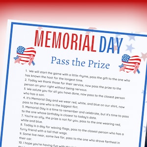 Memorial Day Pass the Prize Game, Printable Family Games, Patriotic ...