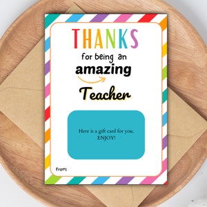 Teacher Appreciation Printable Gift Card Holder Bundle, 10 Teacher Gift ...