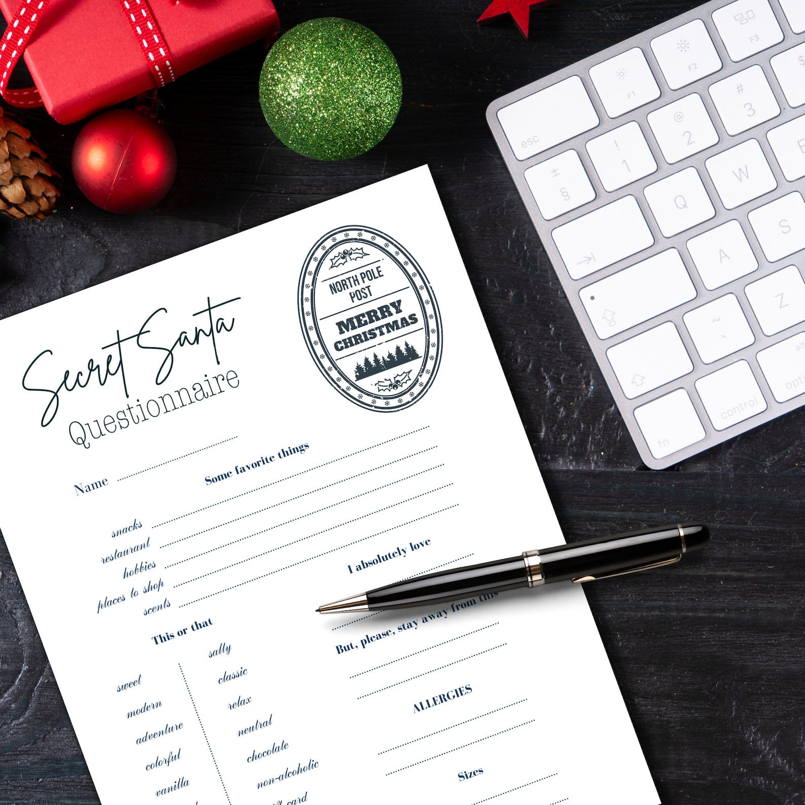 Secret Santa Questionnaire, Printable Christmas Gift Exchange Questions ...