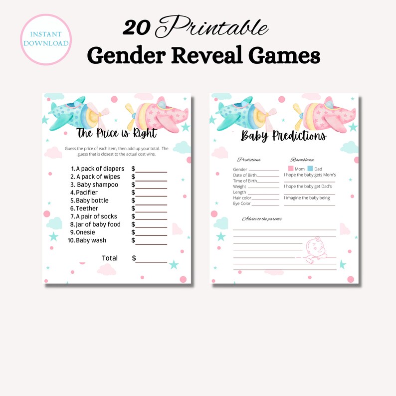 20 Gender Reveal Games Pink and Blue AIRPLANES Perfect for - Etsy