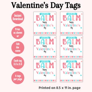 Lip Balm Valentines Tag, You're the Balm Tags, Tweens Teens Teachers ...