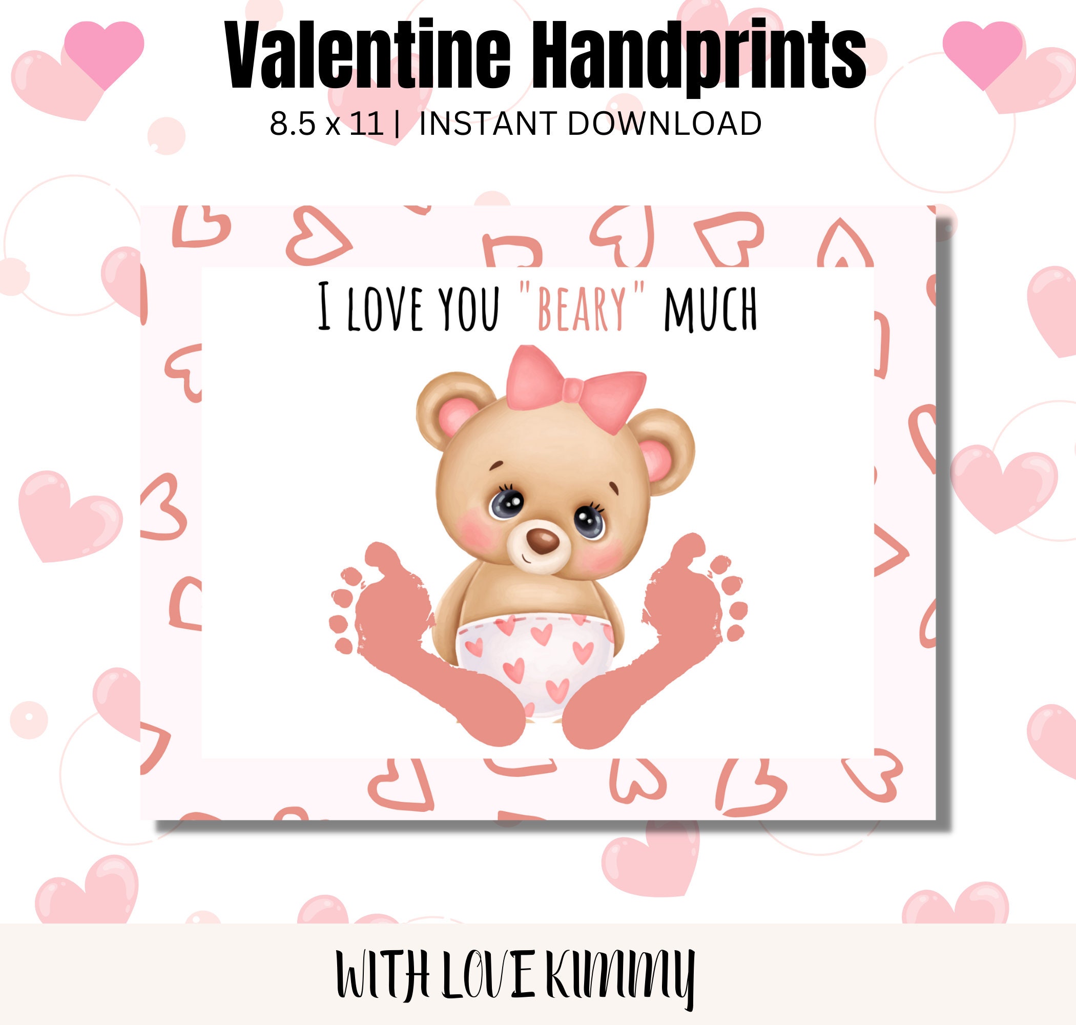 Valentine Handprint Craft ART Printable, Valentine Preschool Art ...