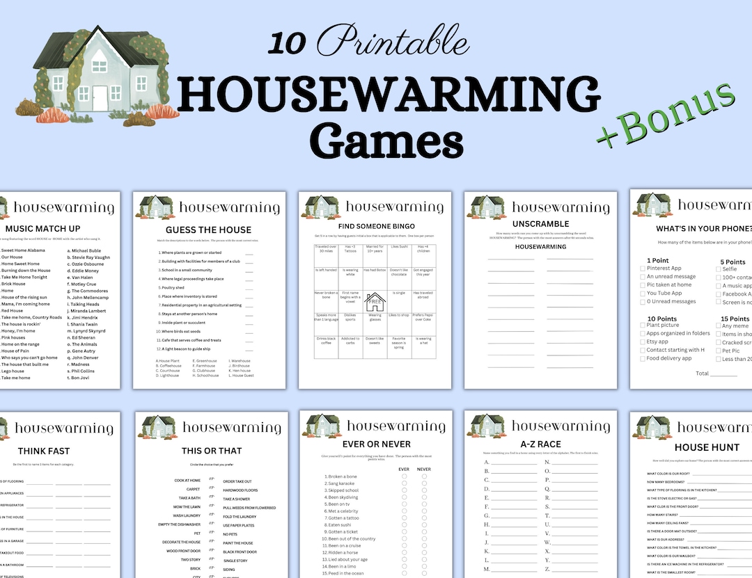 Housewarming Game Bundle, Printable New House Games, Housewarming Ideas ...