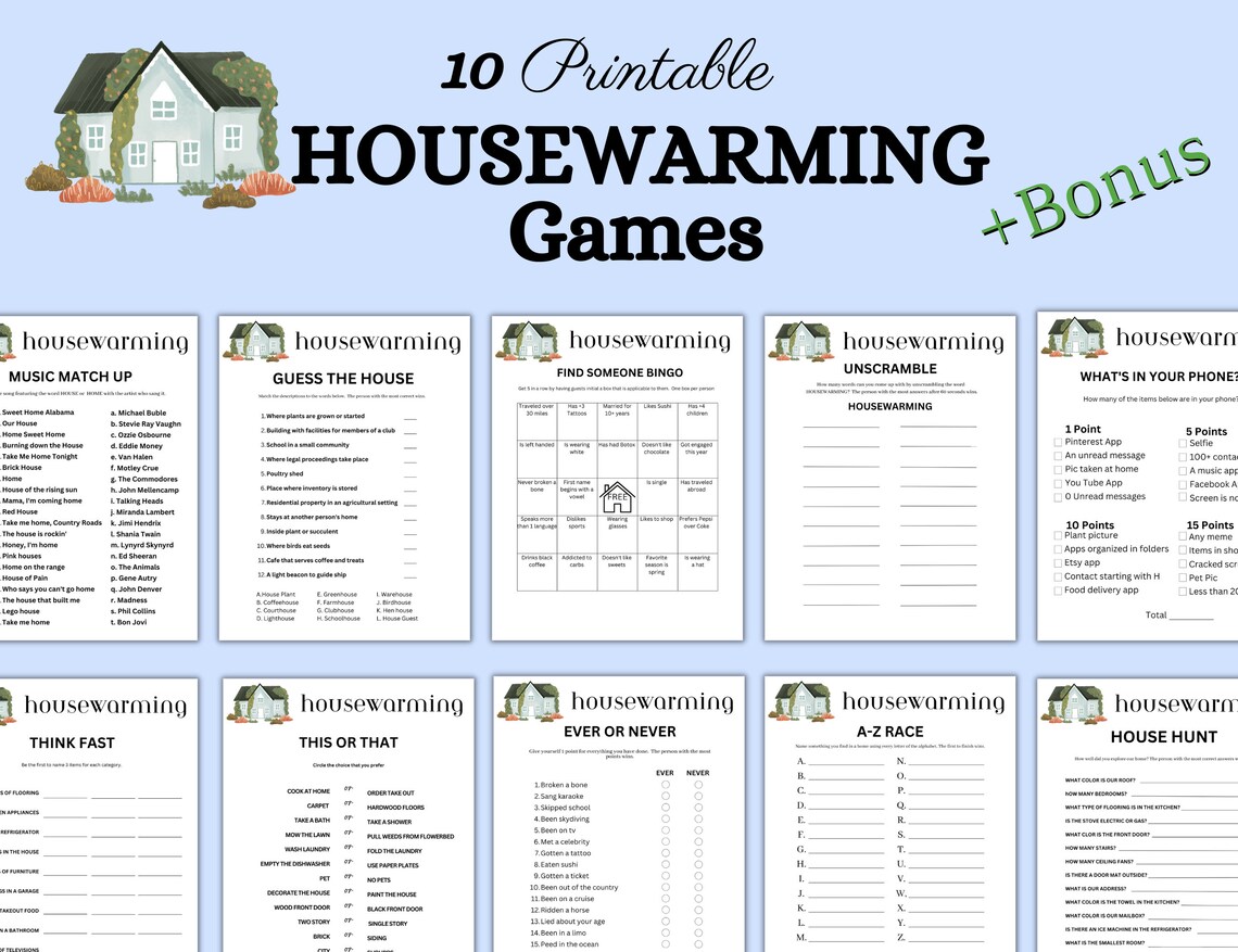 Housewarming Game Bundle Printable New House Games - Etsy