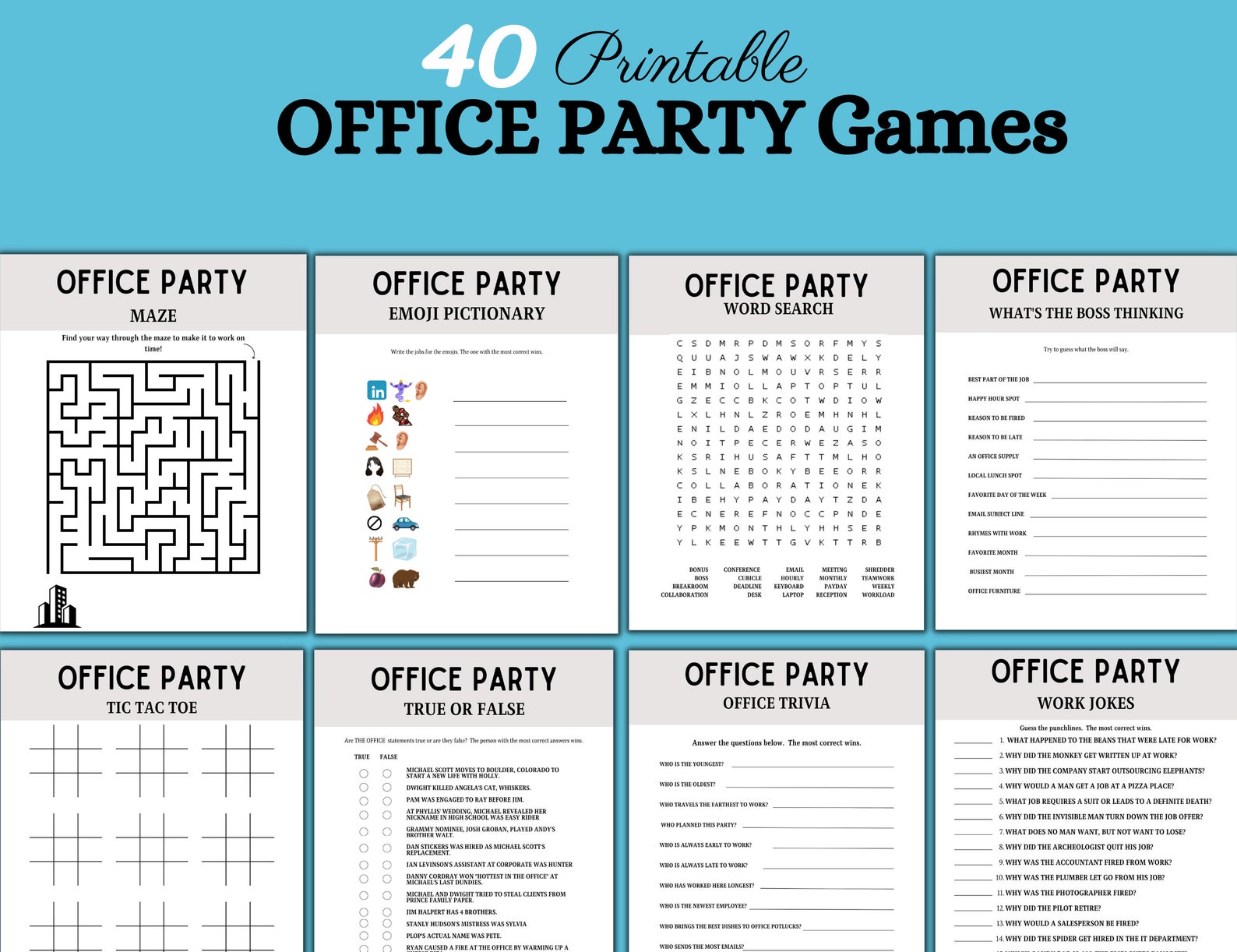 Office Party Game Bundle, Printable Work Party Games, Staff Game Idea ...