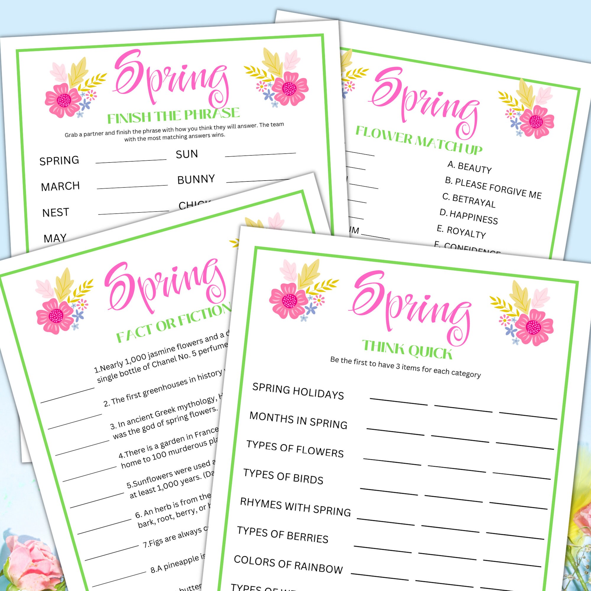 Printable SPRING Game Bundle, Spring Party Games and Activities, Kids ...