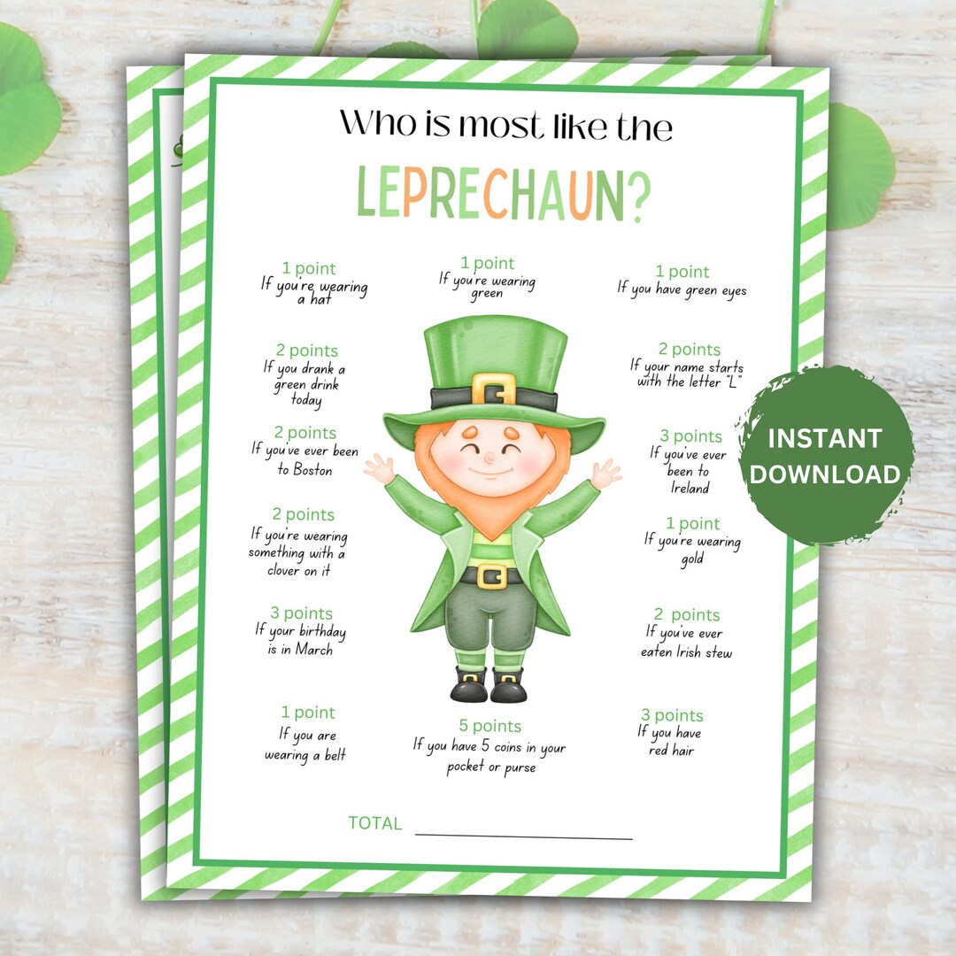 Printable St Patrick's Day Who is Most Like Leprechaun Game, St Paddy's ...