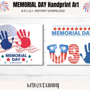 Memorial Day Handprint Activity, Memorial Day Printable, Happy Memorial ...