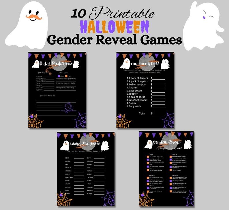 Halloween Themed Printable Gender Reveal Games Bundle is a - Etsy